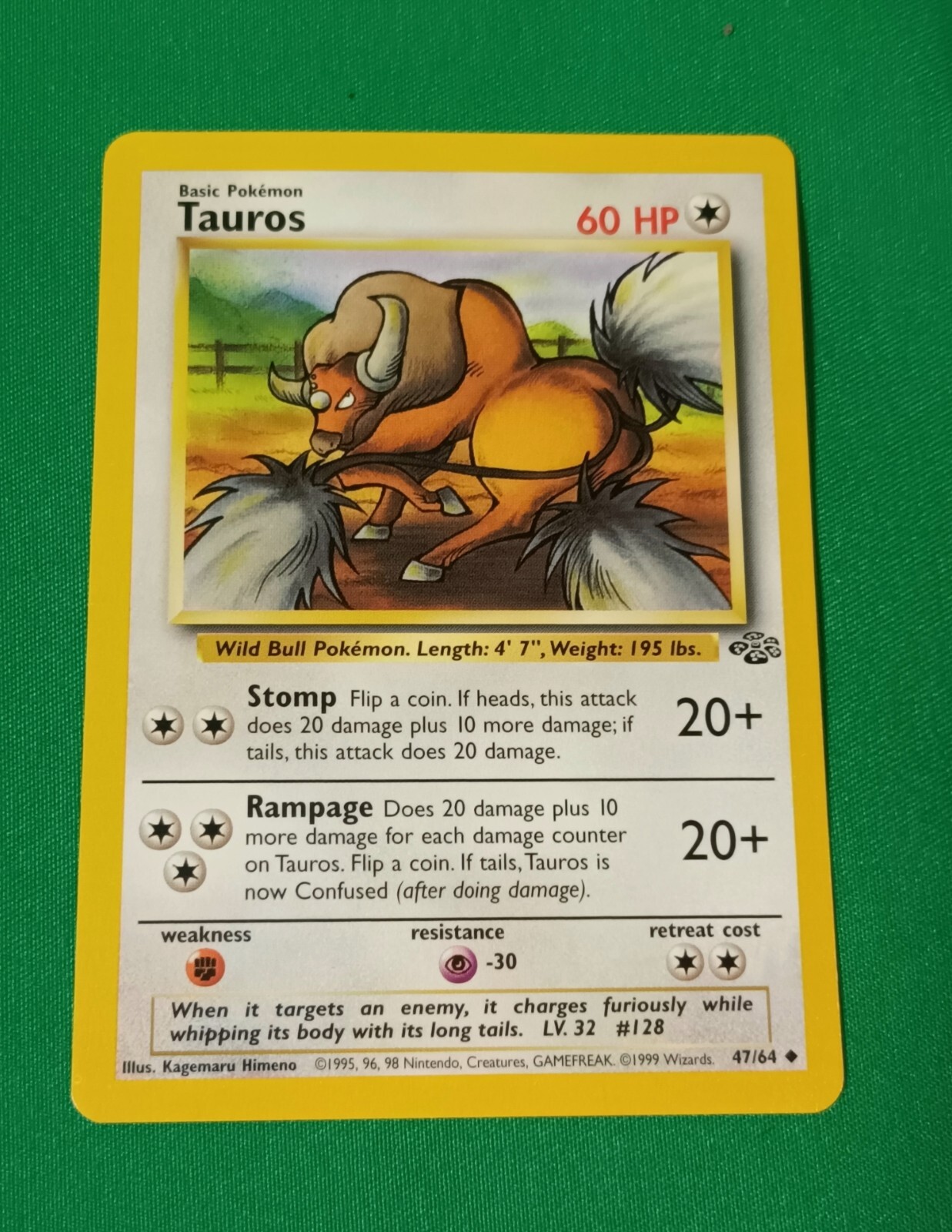 Pokémon Card TCG Tauros Jungle 47/64 Regular, Mint Condition | eBay