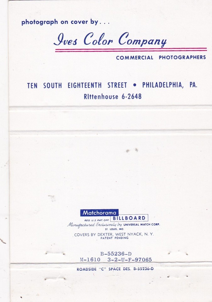 Ives Color Company Philadelphia Pennsylvania Matchbook Cover 1950's | eBay