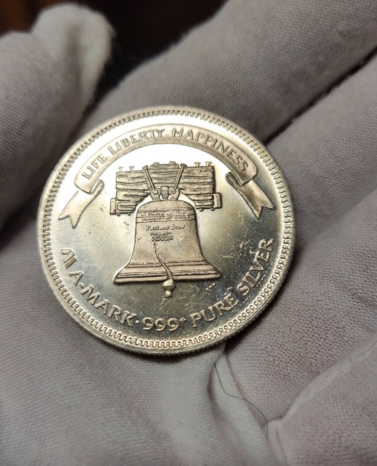 1985 Liberty Silver A-Mark Life Liberty Happiness 1 ounce .999 Fine ...