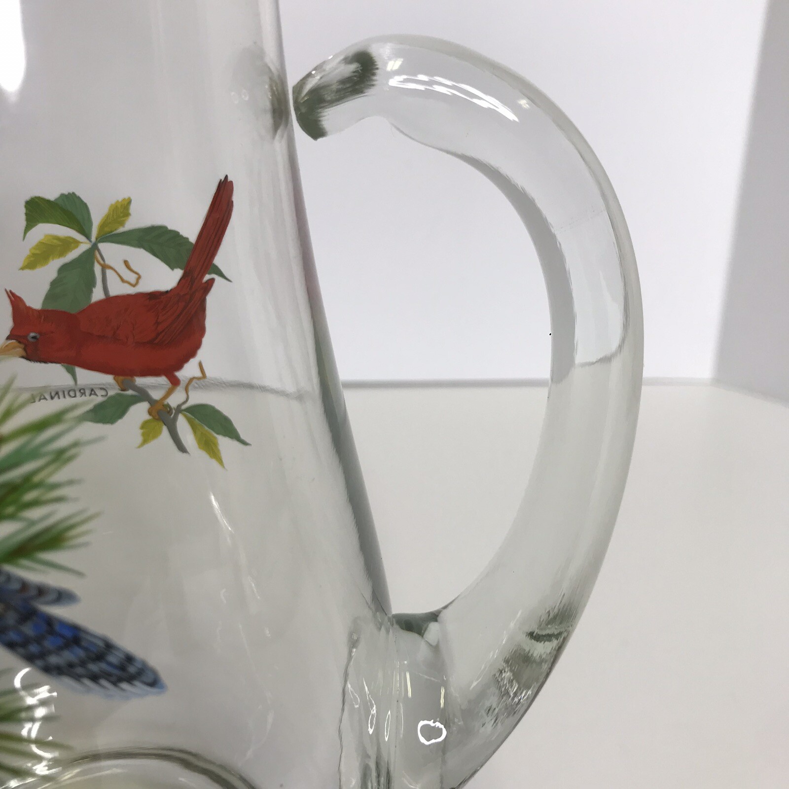 Vintage Weston West Virginia Pitcher Glass Birds Cardinal Blue Jay Gold ...