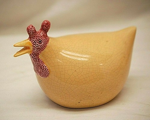 Chubby Ceramic Chicken Yellow Crackled Hand Painted Hen Farmhouse Decor ...