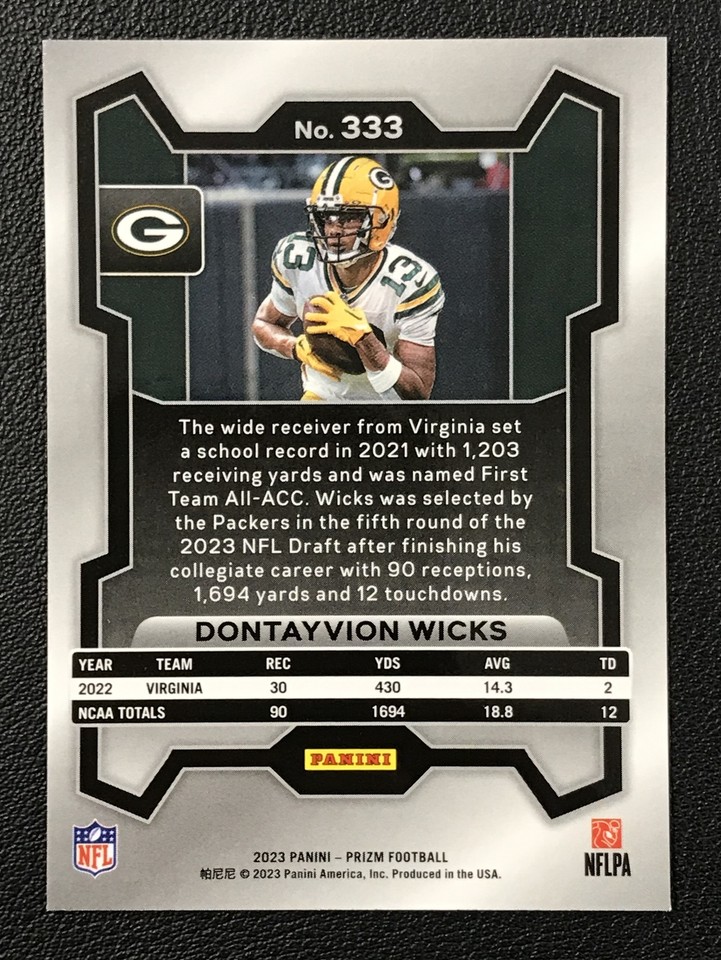 2023 Prizm #333 Dontayvion Wicks ROOKIE CARD Packers NO RESERVE! | eBay