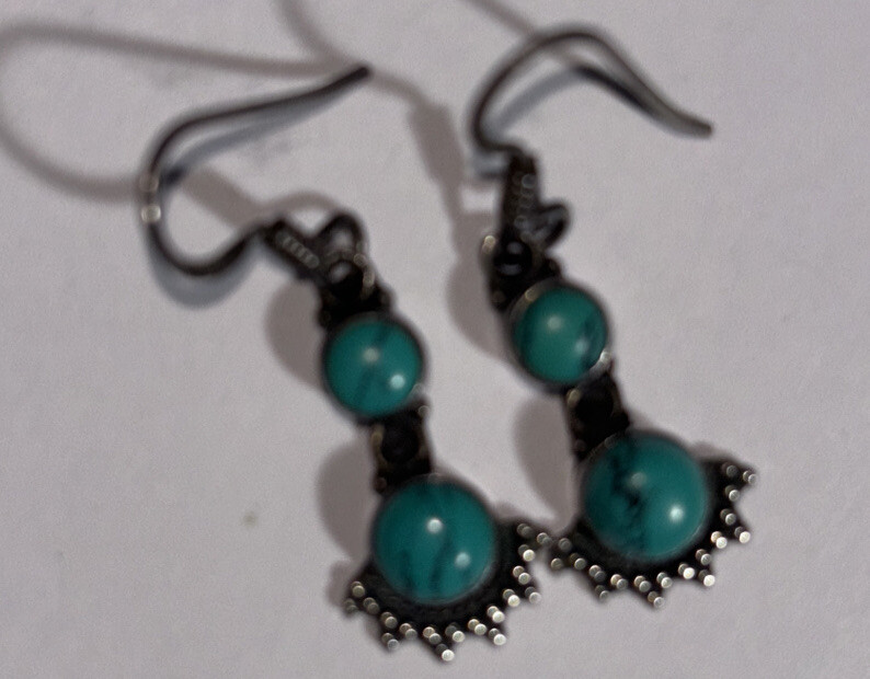 Sterling Silver Native American Hook Pierced Earrings - Gem