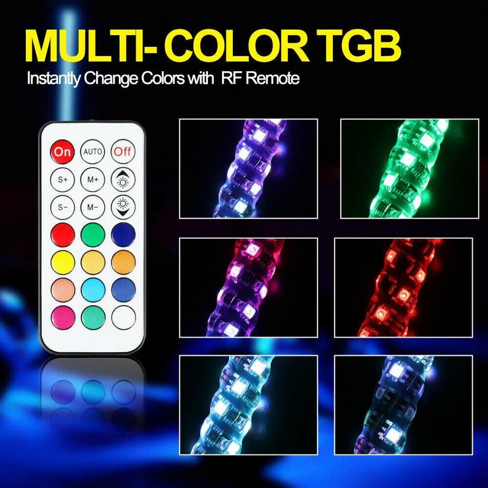 2X 5ft Lighted Spiral RGB LED Whip Light Antenna w/Flag For ATV UTV ...