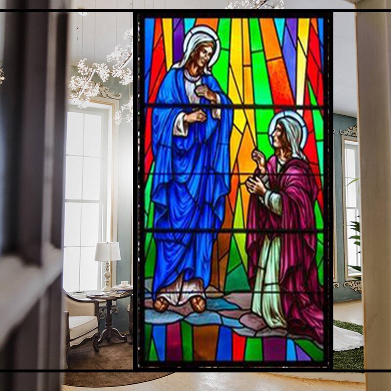 Retro Church Window Film Privacy Self-adhesive Glass Sticker Chapel ...