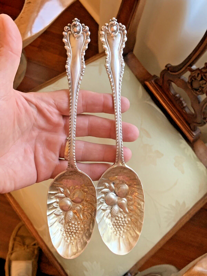 Rare Dominick Haff Pair Sterling Silver Mazarin Fruit Serving Spoons | eBay