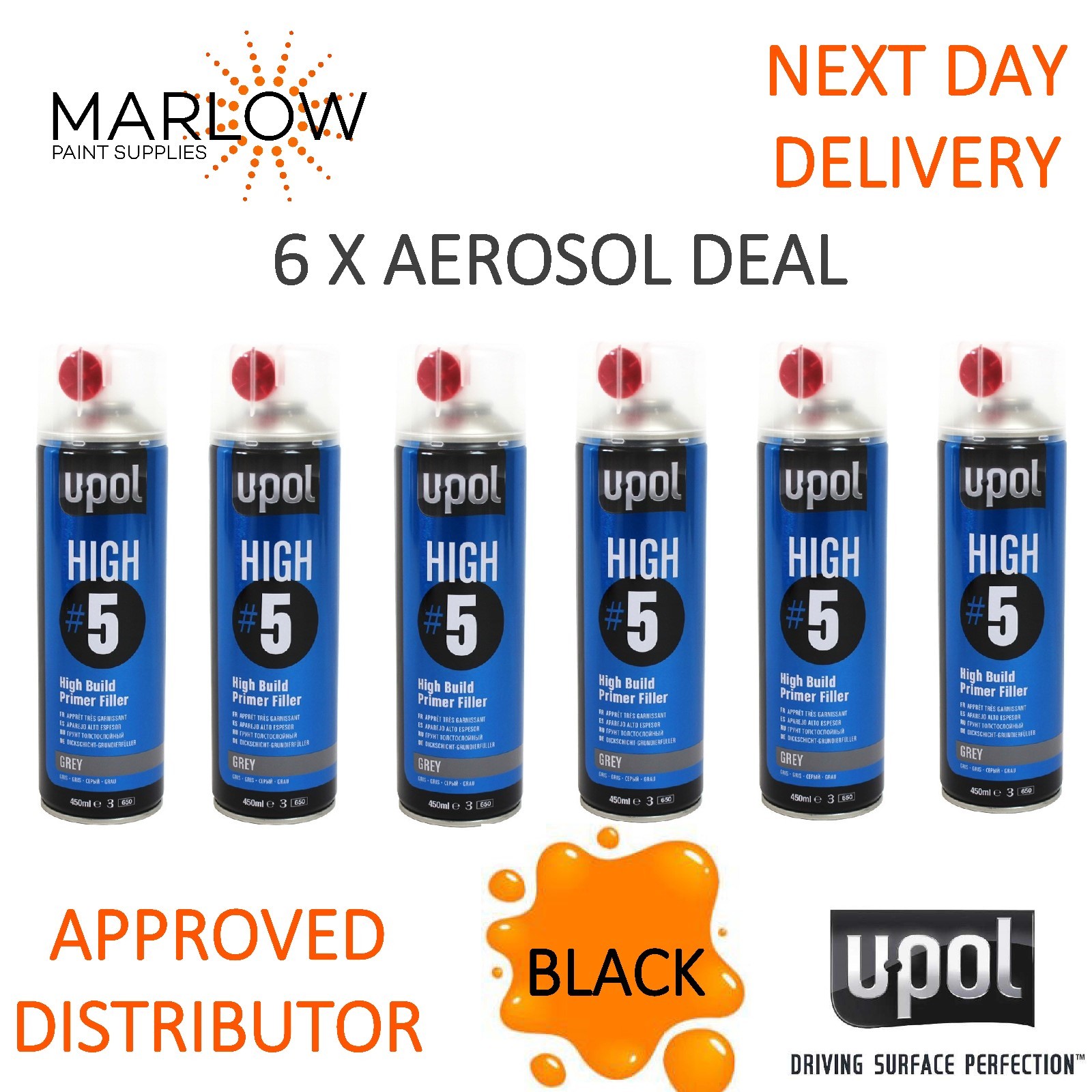 6 X UPOL HIGH 5 HIGH BUILD PRIMER AEROSOL DEAL - U-POL - BLACK | eBay UK