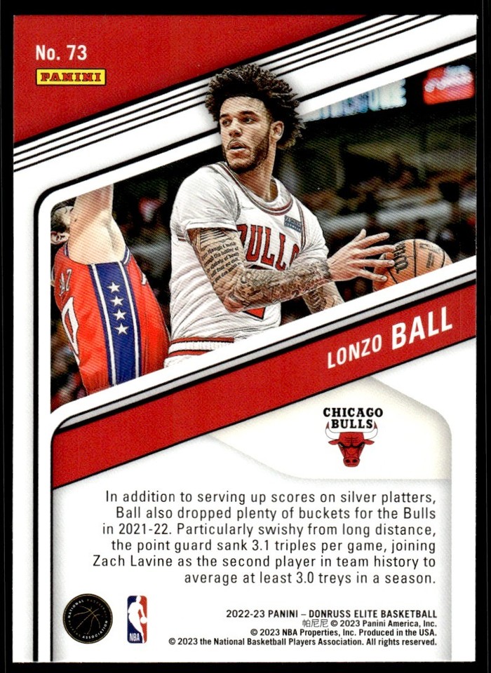 2022-23 Donruss Elite Lonzo Ball Chicago Bulls #73 | eBay