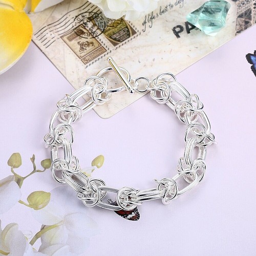925 Sterling Silver Vintage Stylish Thick Chain Bracelet Elegant Unique ...