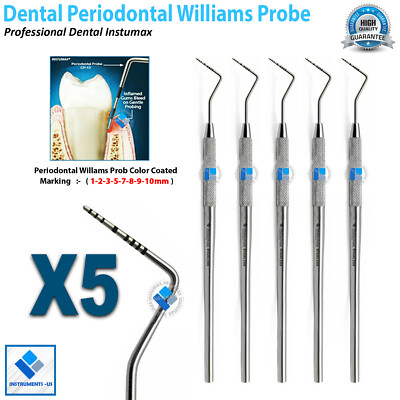 5 Pieces Perio Probe William Probes Color Coded Dental Periodontal ...
