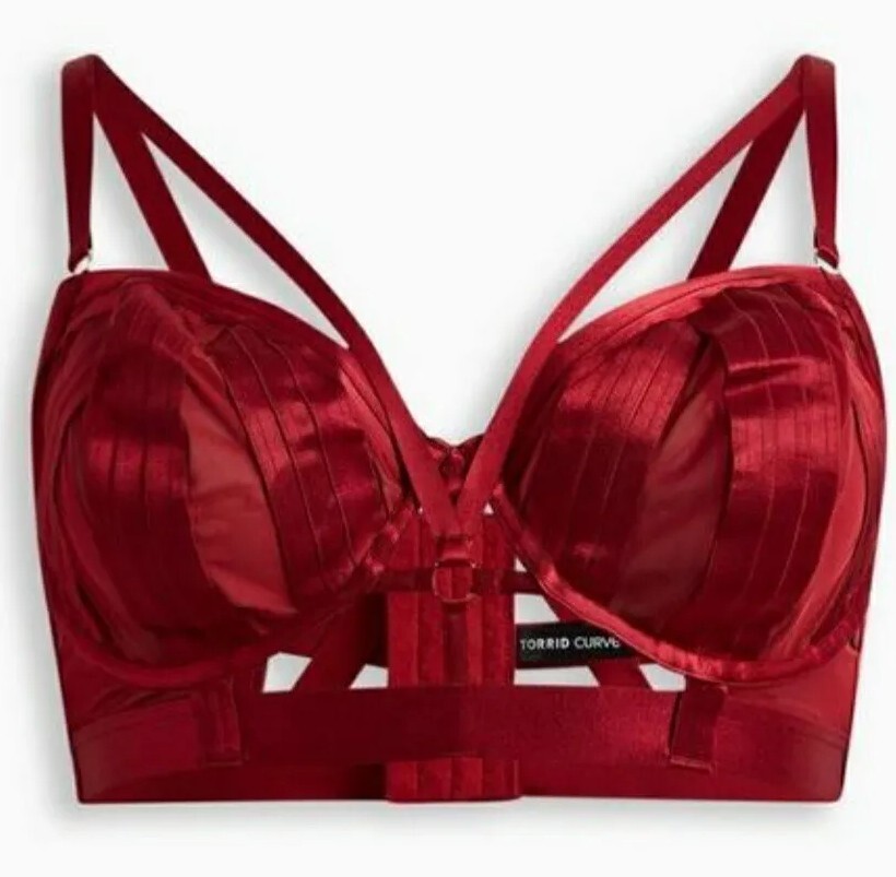 Torrid Sexy Red Satin Overt Strappy Longline Underwire Bra Plus Size 4X ...