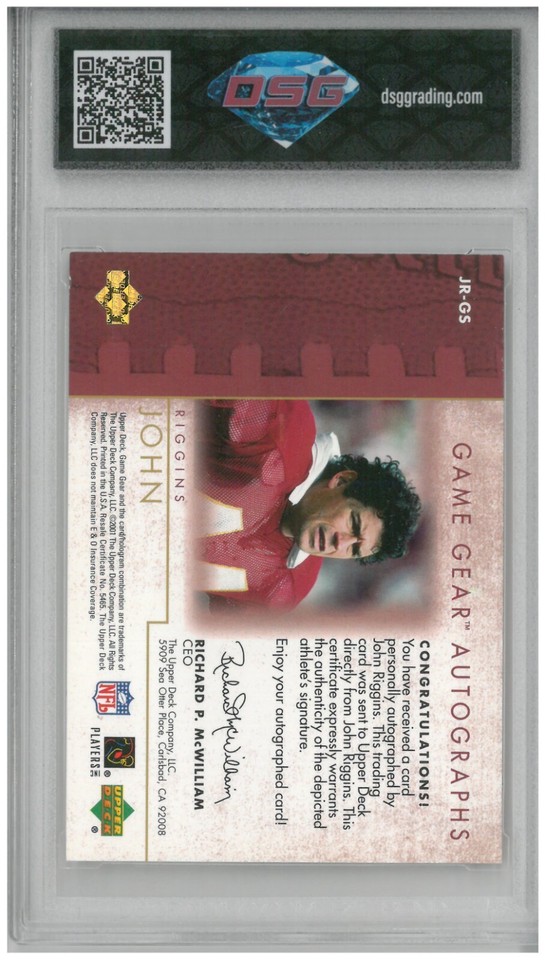 2001 Upper Deck JOHN RIGGINS #JR-GS Game Gear Auto 💎 DSG 8.5 NM/Mint | eBay