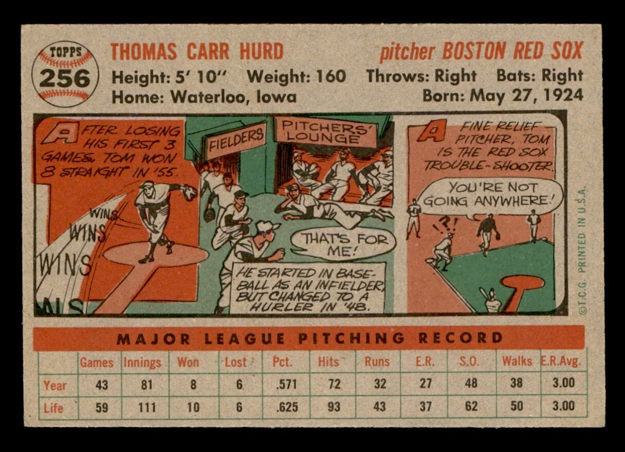 1956 Topps Baseball #256 Tom Hurd VG/EX *g1 | eBay
