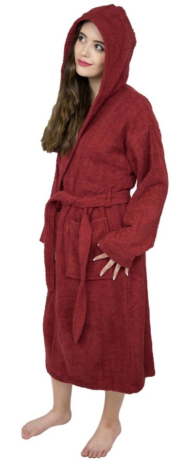 Womens Terry Towelling Hooded Bathrobe Cotton Dressing Gown Spa Robe ...