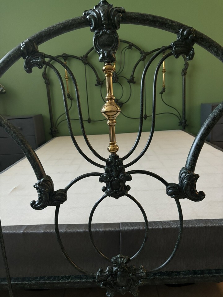 Antique Cast/Wrought Iron Bed/Queen Bed Frame with Rails and Box Spring ...