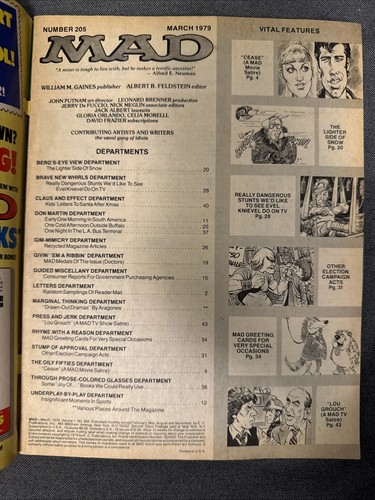 MAD Magazine #205 March 1979 Alfred E Neuman / Grease Parody / Lou ...