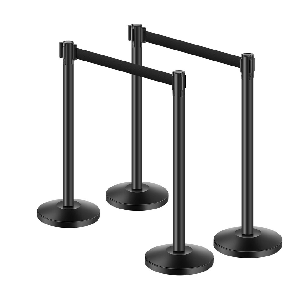 Stanchion Post,4 Pcs Stanchions w/Retractable Belts,Carbon Steel Black ...