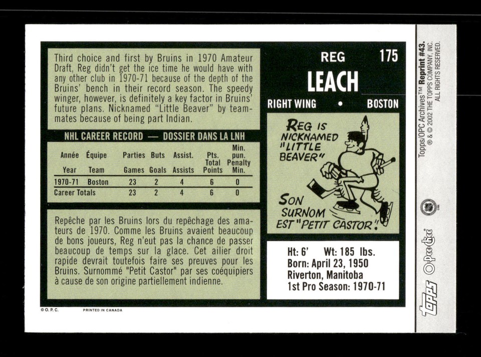 Reggie Leach 2001-02 Topps / O-Pee-Chee Archives Rookie Reprints #43 | eBay