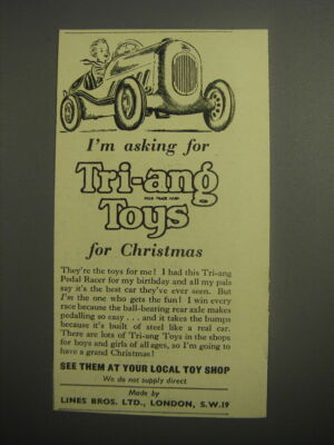 1948 Lines Bros. Tri-ang Toys Pedal Racer Ad - I'm asking for Tri-ang ...