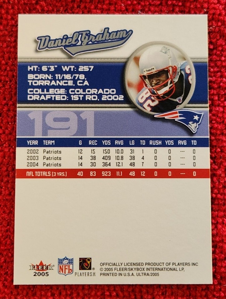 2005 Fleer Ultra #191 Daniel Graham - New England Patriots | eBay
