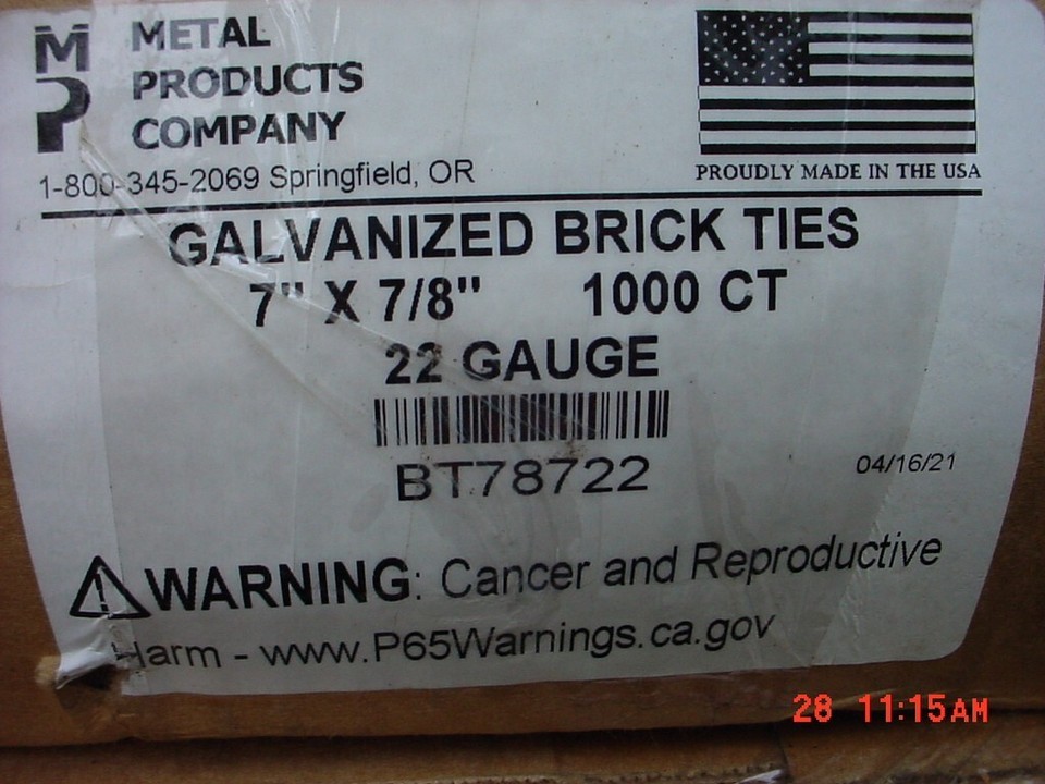 (500) Qty. of 7" X 7/8" 22 gauge Galvanized Corrugated Wall Ties Brick ...