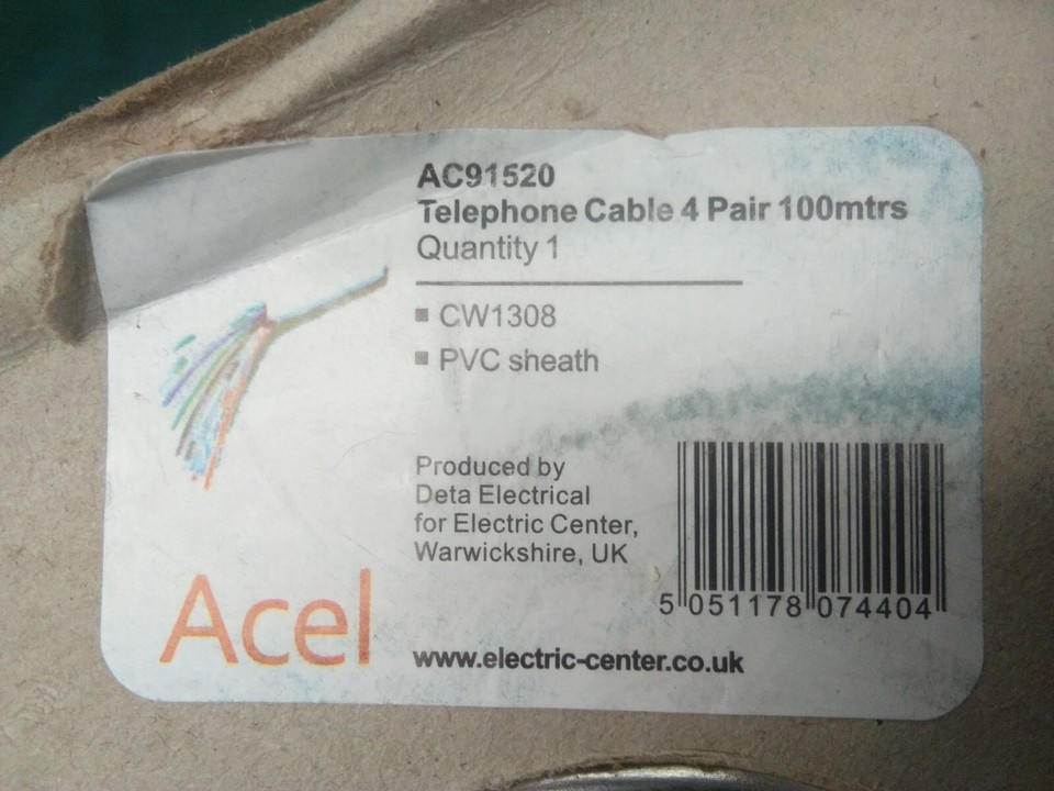 100m 4 Pair Telephone Cable 8 Core Way White BT Multi Line ...