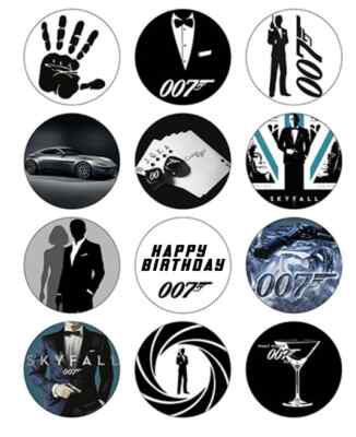 HIGH QUALITY 12 x BOND 007 edible Cake cupcake toppers A4 Icing /Wafer ...