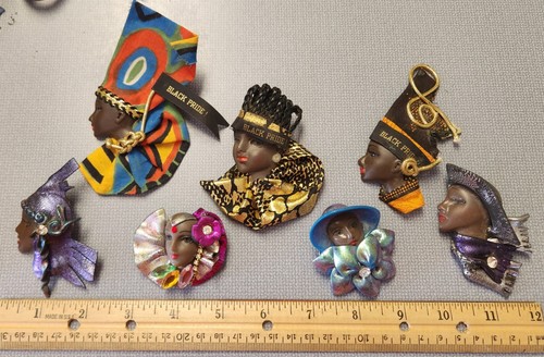 Vintage 1980s Jewelry Jaretta African Woman Face Head Brooch Pins Black ...