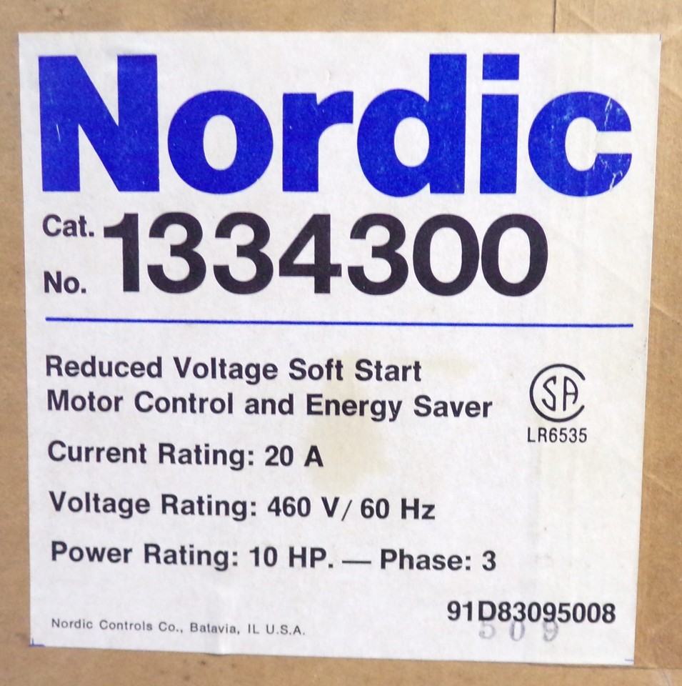NORDIC MOTOR CONTROLLER SOFT START 1334300 20A 460V 10HP 3PH 60Hz 1YR ...