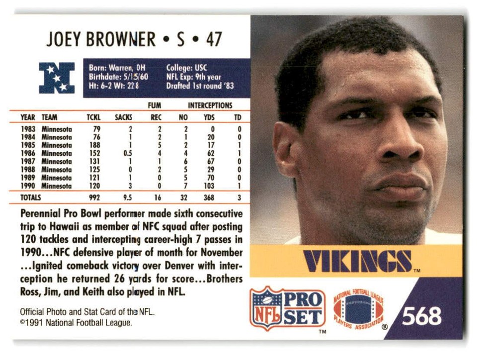 Joey Browner 1991 Pro Set #568 Minnesota Vikings FOOTBALL | eBay