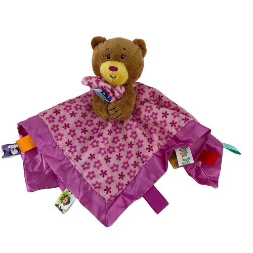 Taggies Teddy Bear Lovey Pink Flowers Satin Trim Back 14" Security ...