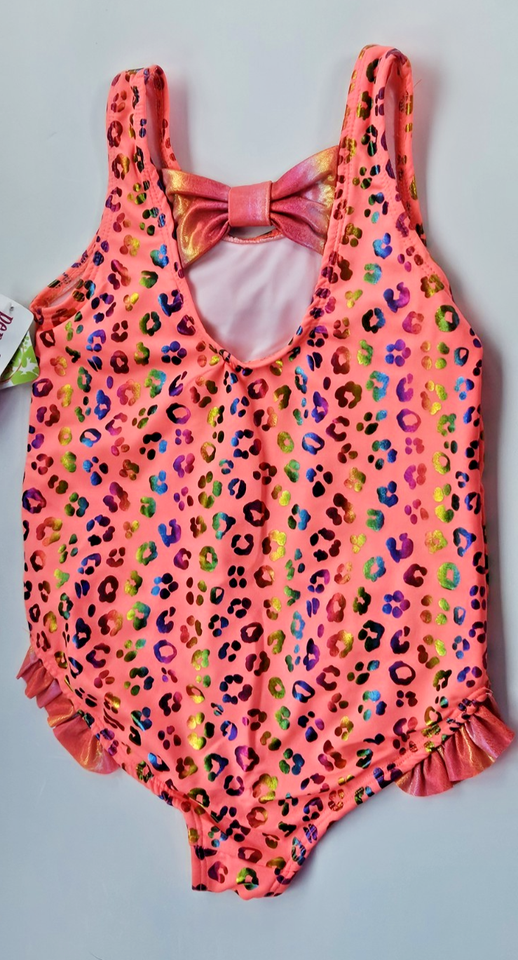 Penelope Mack Little Girls 7 1 Pc Swimsuit Bright Coral Animal Print ...