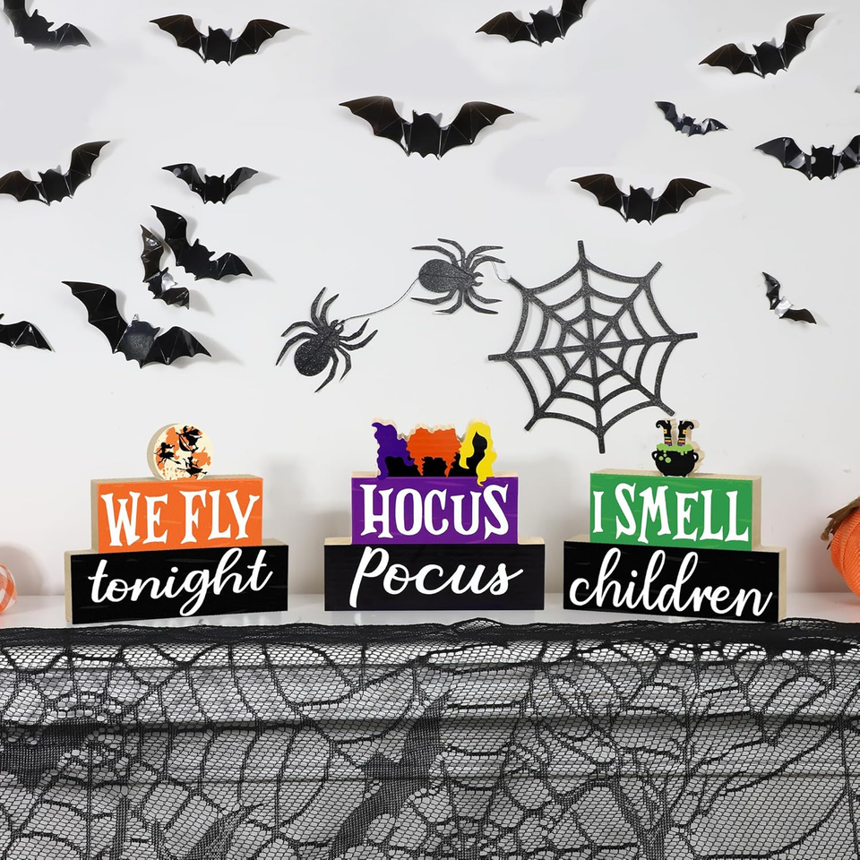 Halloween Decorations Indoor, 3 PCS Halloween Wooden Table Sign Decor ...