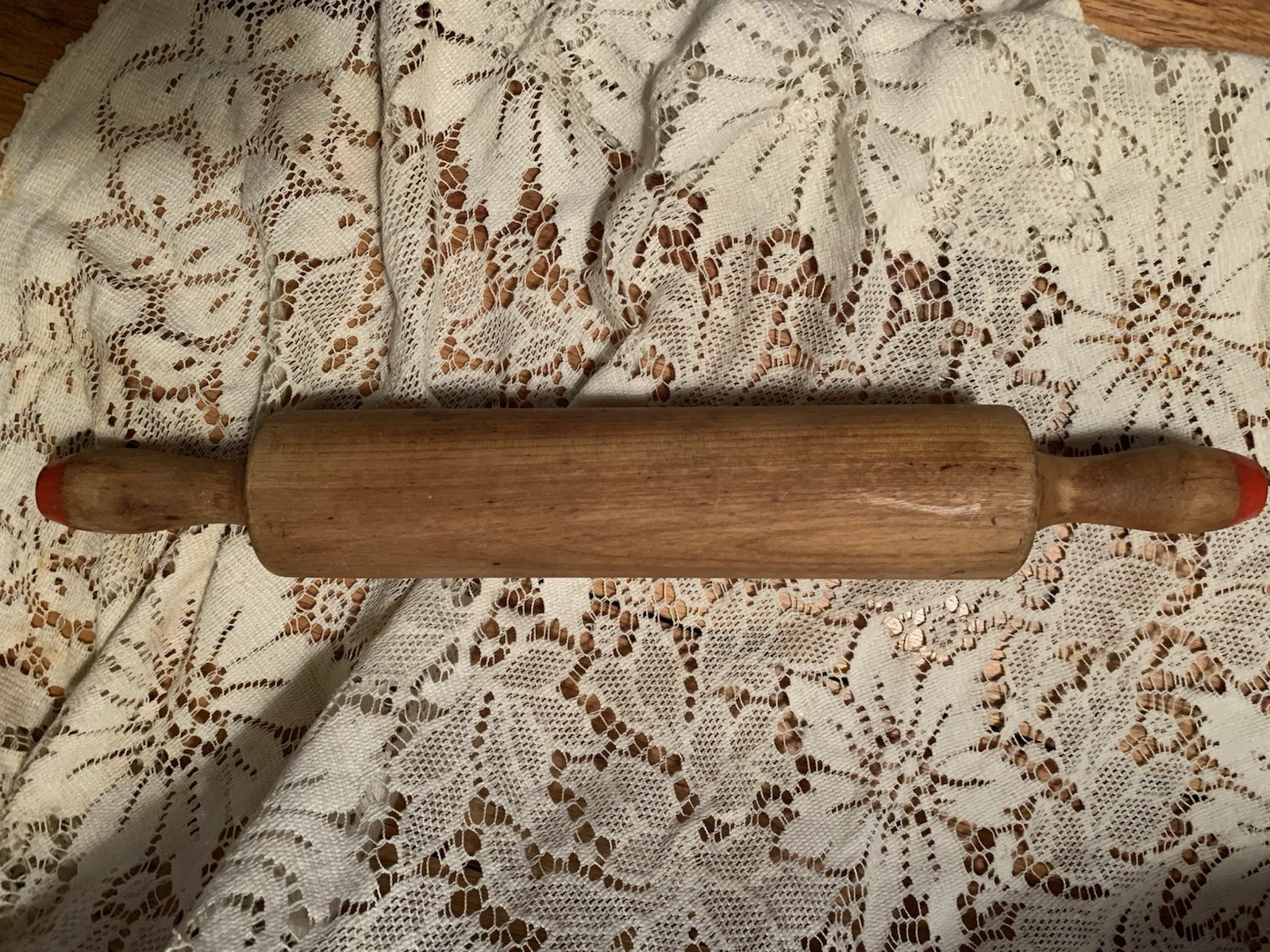 Vintage Wooden Rolling Pin Red Stripe Handle Rustic Farmhouse 16in L | eBay