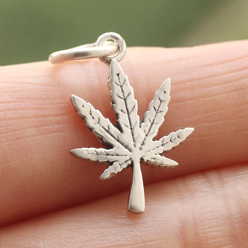 Weed Leaf Cannabis Marijuana Charm Pendant In 925 Sterling Silver Hemp ...