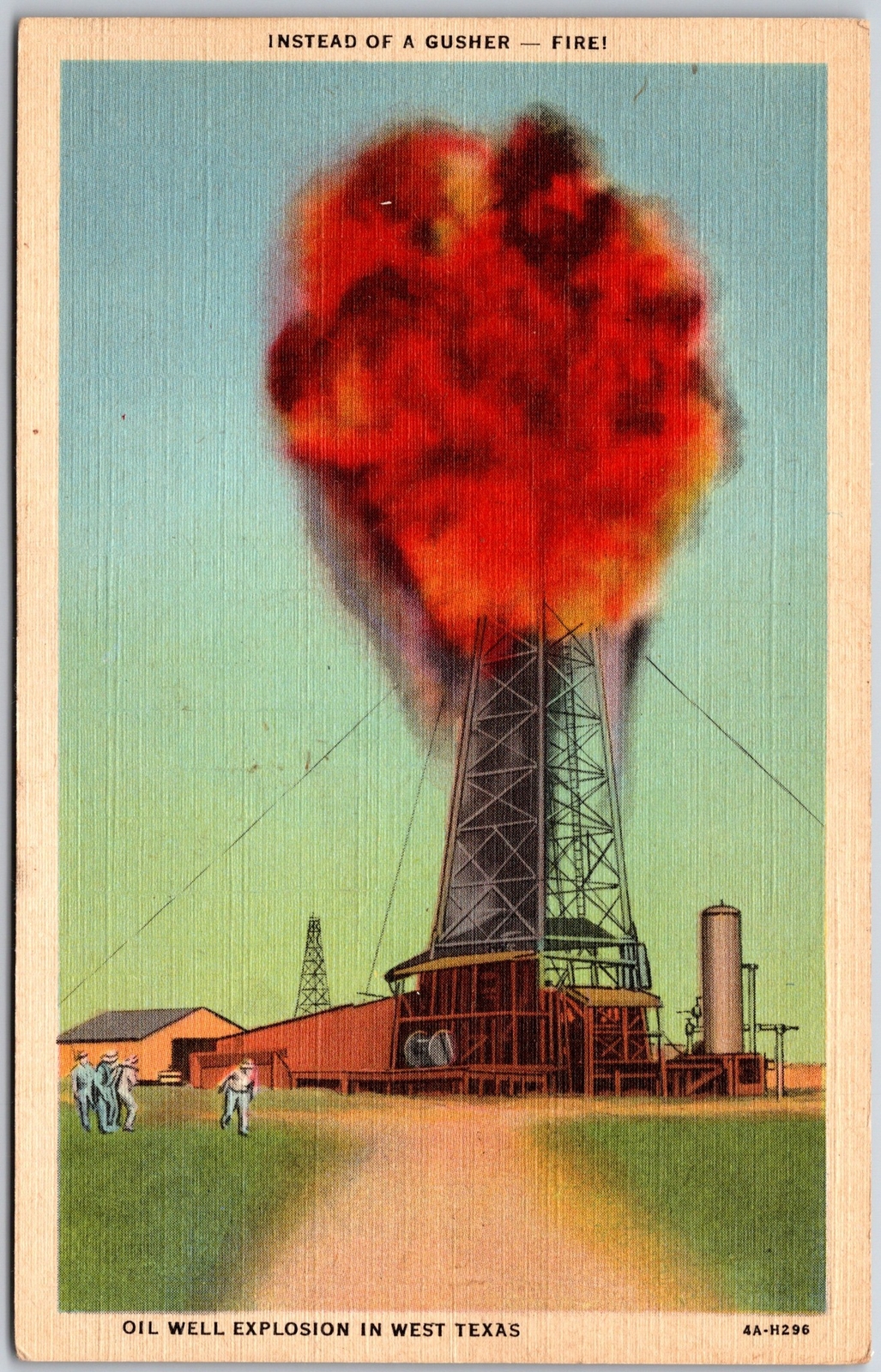 West Texas TX, Oil Well Explosion, Instead of a Gusher, Fire, Vintage ...