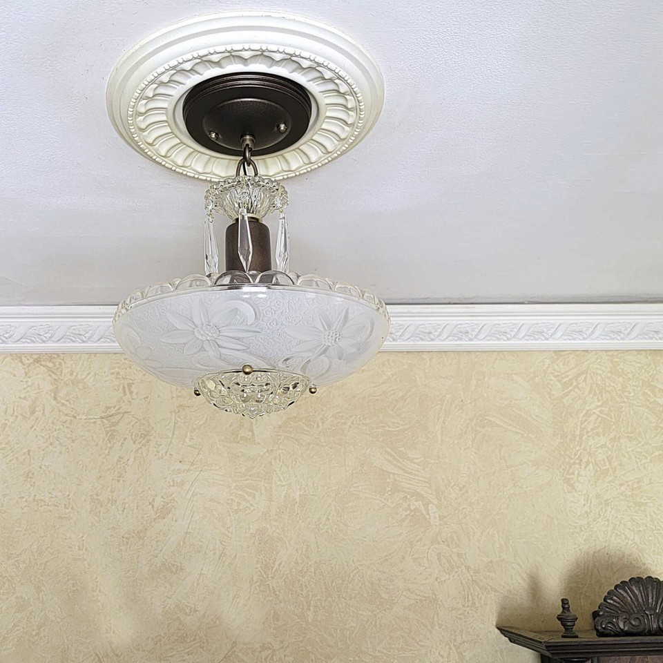 415c Vintage antique Ceiling Light Lamp Fixture glass shade Chandelier ...