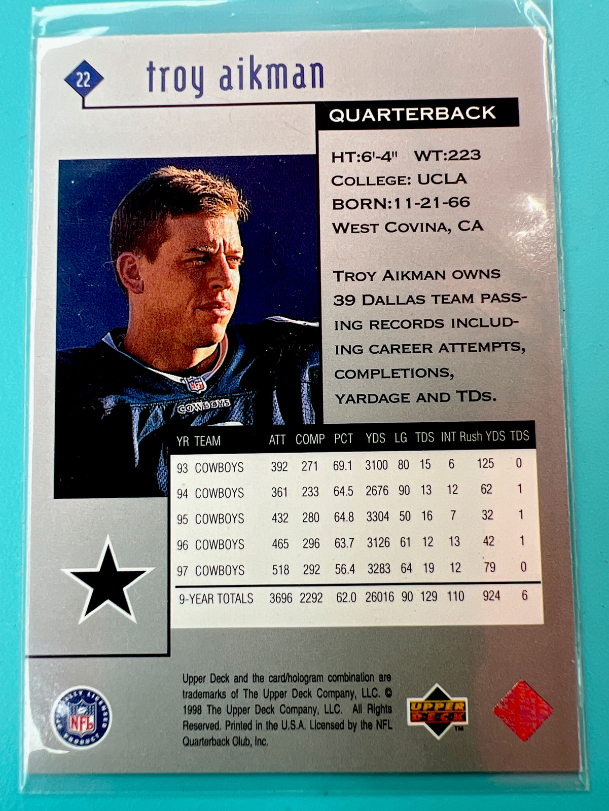 1998 UPPER DECK #22 BLACK DIAMOND TROY AIKMAN DALLAS COWBOYS NFL HOF NM-MT | eBay