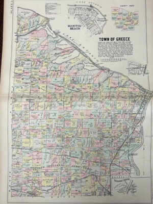 ORIGINAL 1902 MONROE COUNTY TOWN OF GREECE NY GATES TO MANITOU BEACH ...
