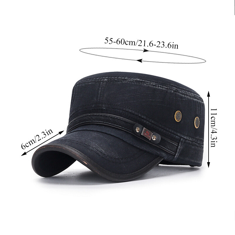 Washed Cotton Military Caps Cadet Army Hat Adjustable Flat Top Headgear ...