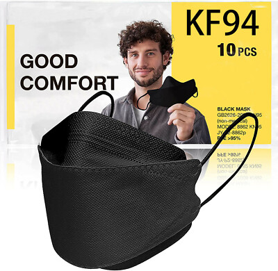 10/50/100 Pcs Black KF94 Protective Face Mask BFE ≤ 95% Disposable KF94 ...