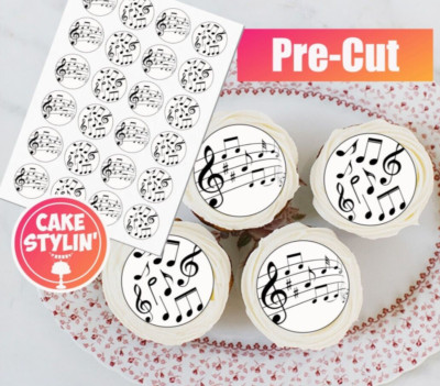 24 Music Notes Edible Wafer Paper Cupcake Toppers Musical Musician Cake ...