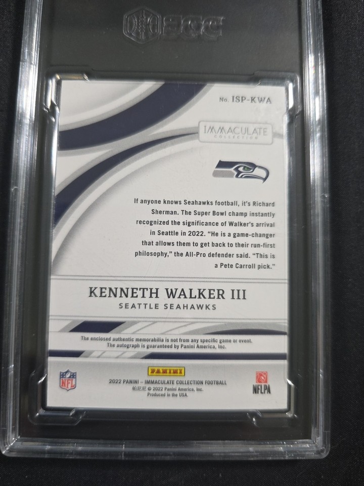 2022 Kenneth Walker III Panini Immaculate Dual Jersey Patch Auto /99 RC ...