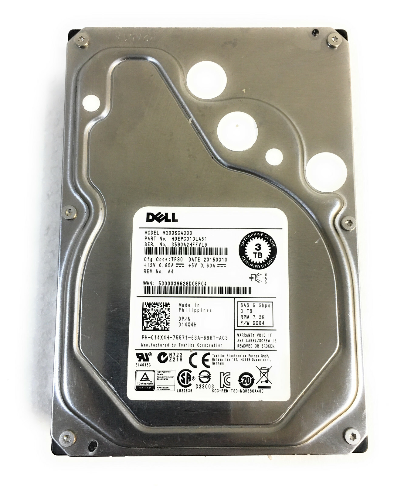 14X4H 014X4H Dell 3TB 7.2K 6Gbps 3.5" SAS Hard Drive MG03SCA300 ...