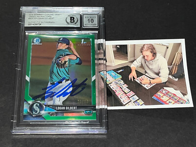Logan Gilbert Mariners SIGNED 2018 1st BOWMAN Green Refractor Beckett ...