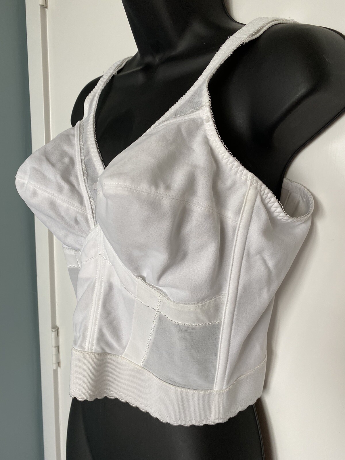 Bullet Bra 40C Vintage 70s Long Line White Carnival C… - Gem