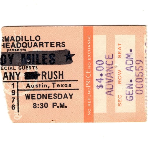 RUSH & LA JETS Concert Ticket AUSTIN TX 6/2/76 ARMADILLO WORLD 2112 ...
