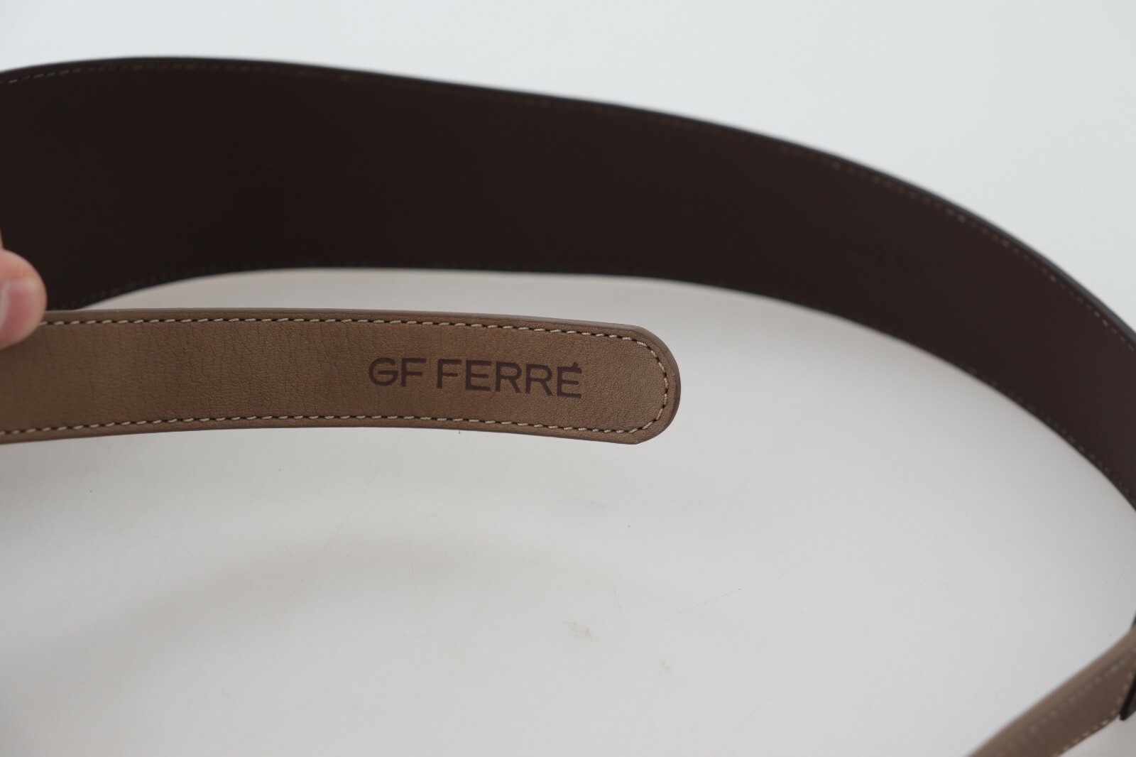 GF FERRE Belt Dark Brown Genuine Leather Logo Wide Waist Women's s. 70 ...