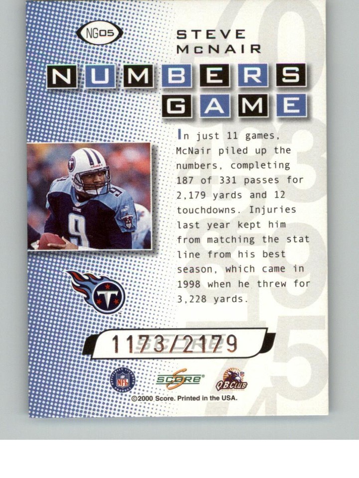 2000 Score Steve McNair NG05 SN2179 Tennessee Titans Numbers Game ...