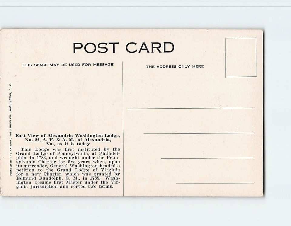 Postcard Interior Alexandria Washington Lodge No. 22 Virginia USA | eBay
